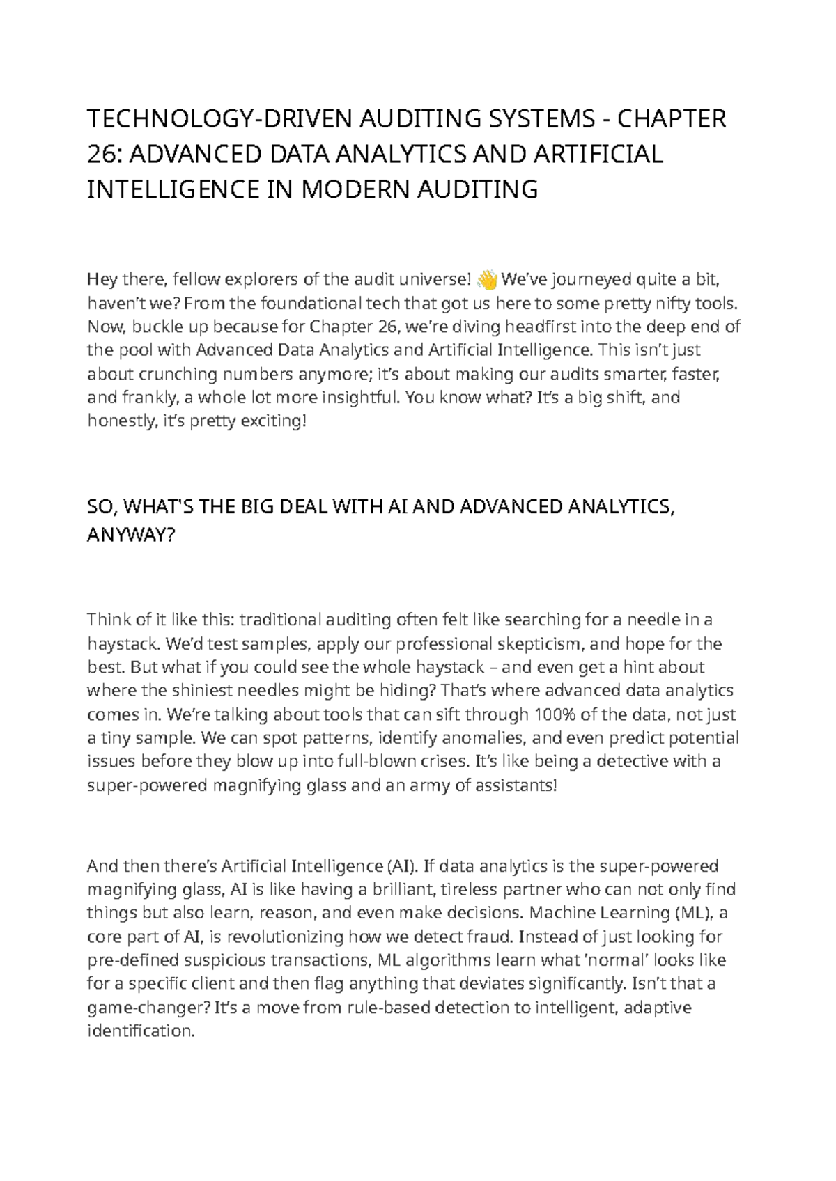 AUDITING SYSTEMS CHAPTER 26: AI & DATA ANALYTICS IN MODERN AUDITING - Studocu