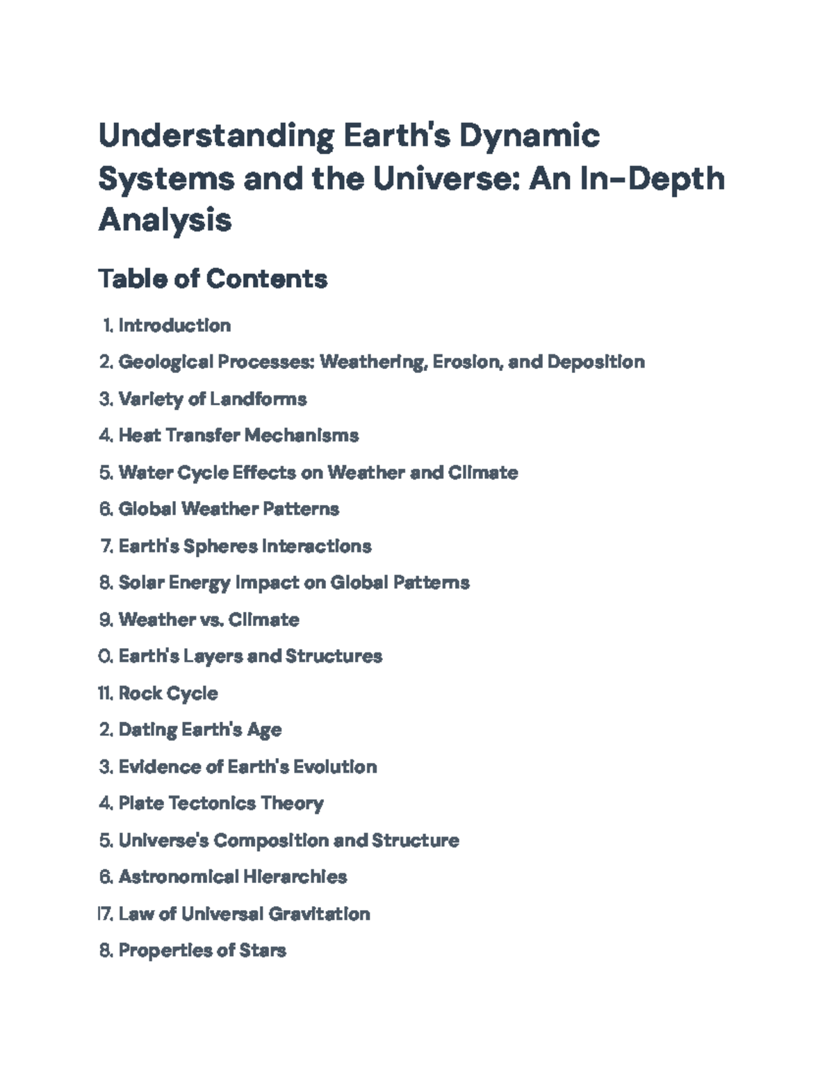 Understanding Earth's Dynamic Systems and the Universe: An Analysis ...
