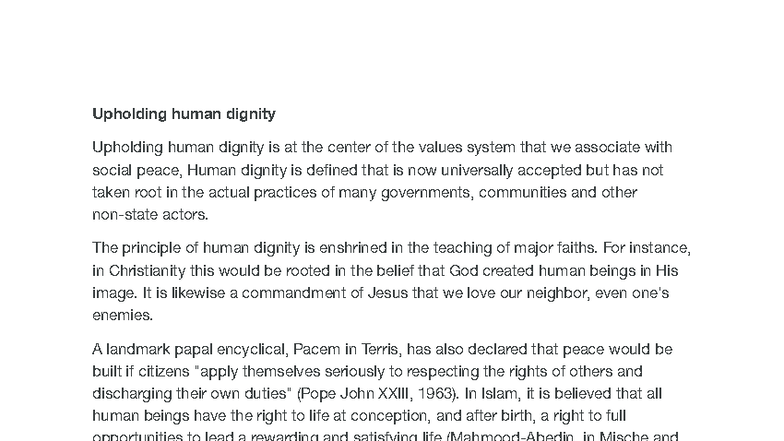 Human Dignity and Social Peace: A Comprehensive Study - Studocu
