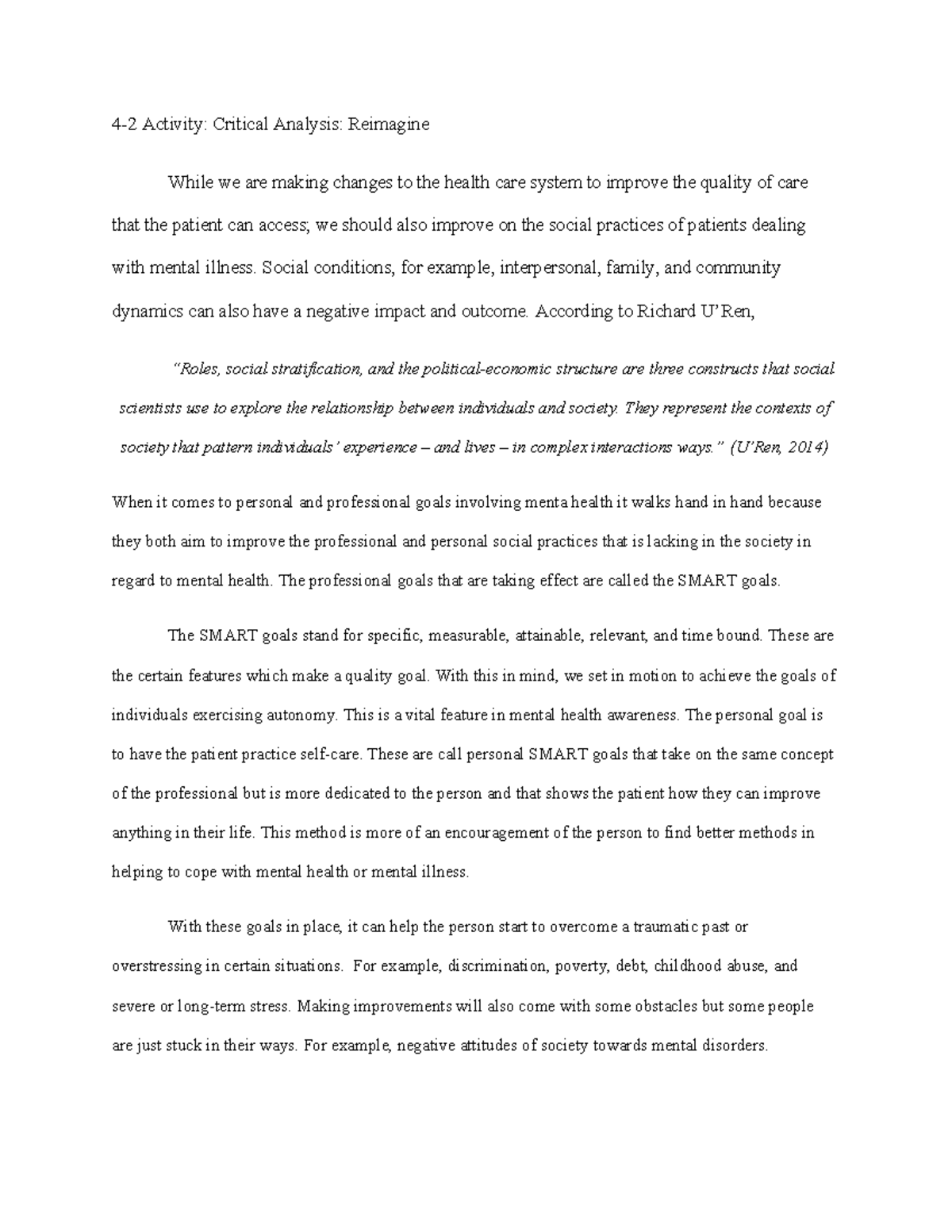 4-2 Activity: Critical Analysis on Mental Health Improvement - Studocu