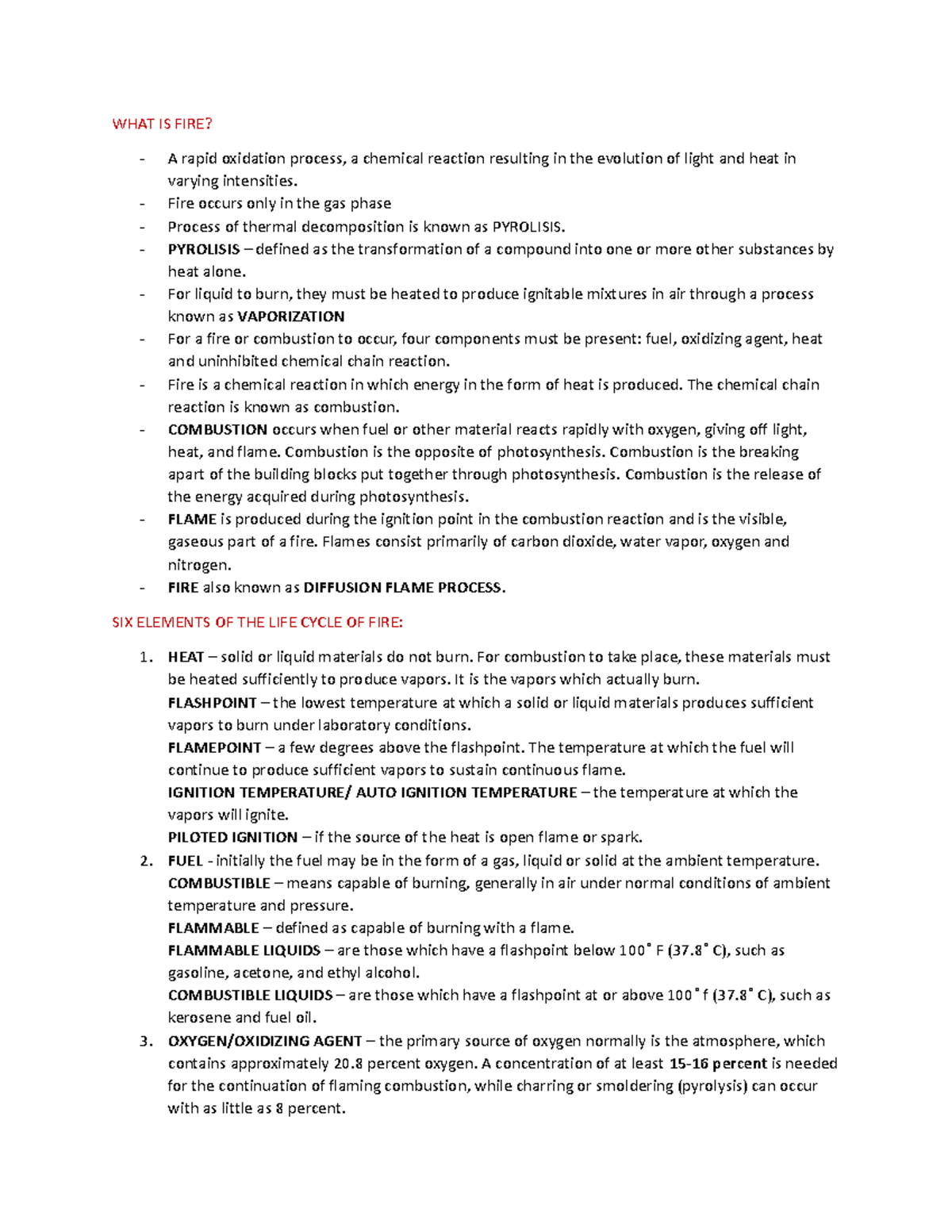 Arson Review Notes: Understanding Fire Dynamics and Ignition - Studocu