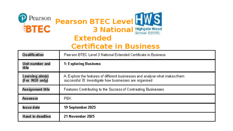 BTEC Level 3 Business Unit 1: Success Factors of Contrasting Businesses ...