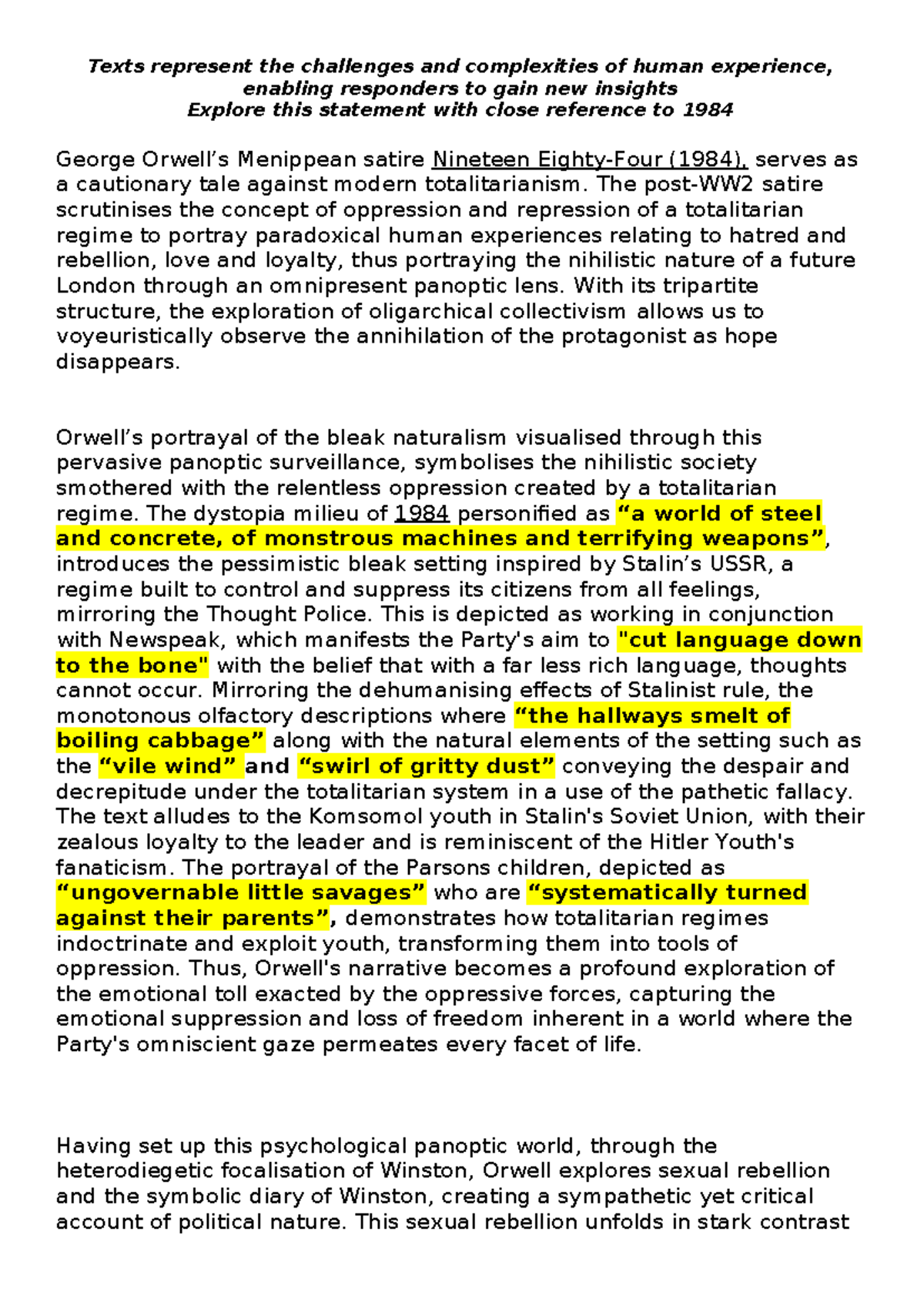 1984 essay trials[ 33] - Texts represent the challenges and ...