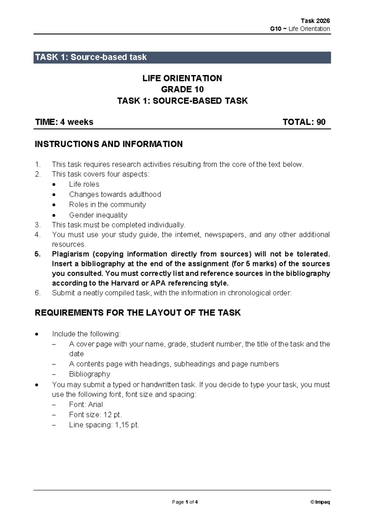 G10 Life Orientation Task 1: Understanding Life Roles & Gender ...