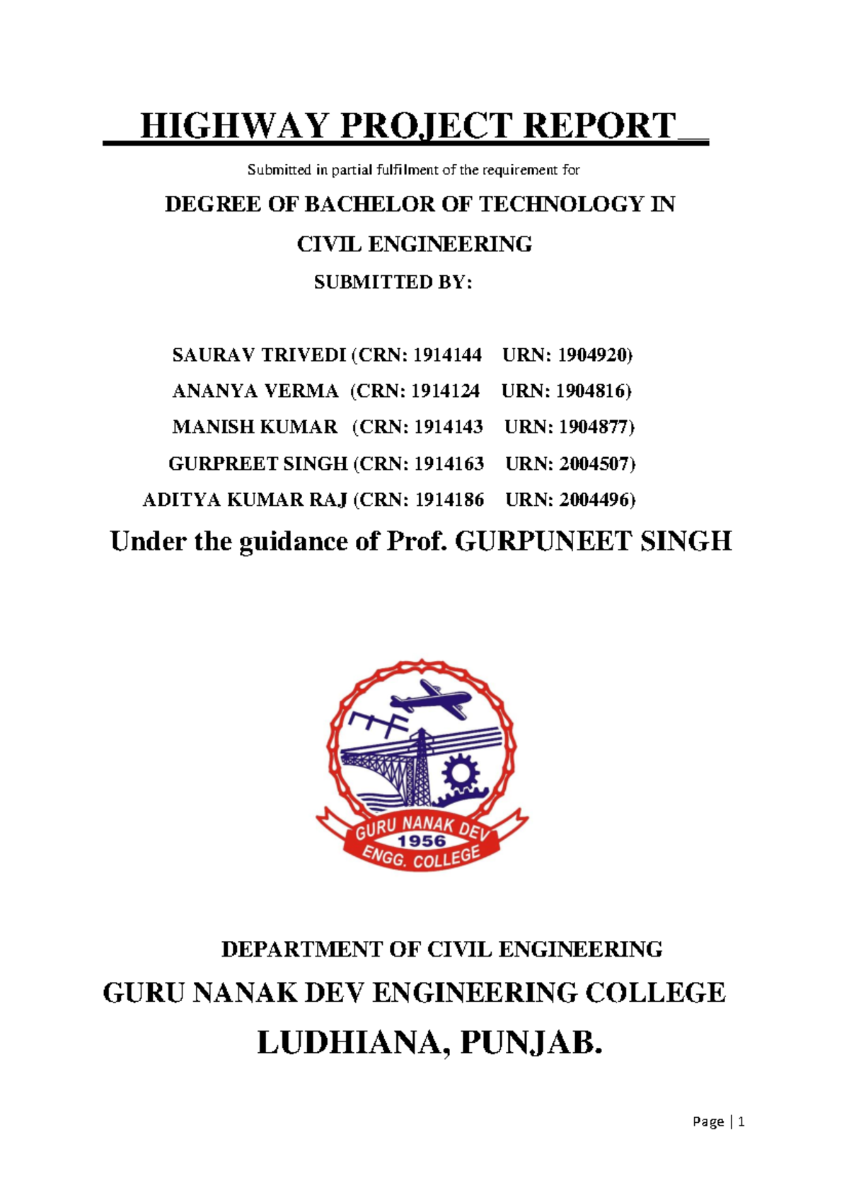 Highway Project Report (B.Tech in Civil Engineering - Final) - Studocu
