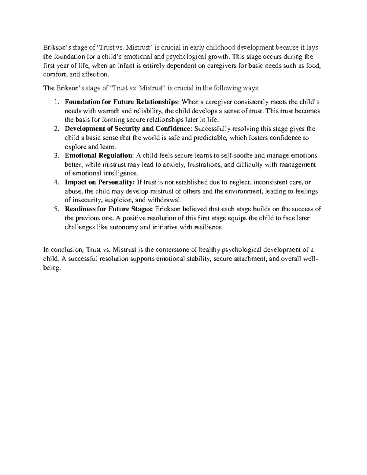 EDU 101: Trust vs. Mistrust in Early Childhood Development - Studocu