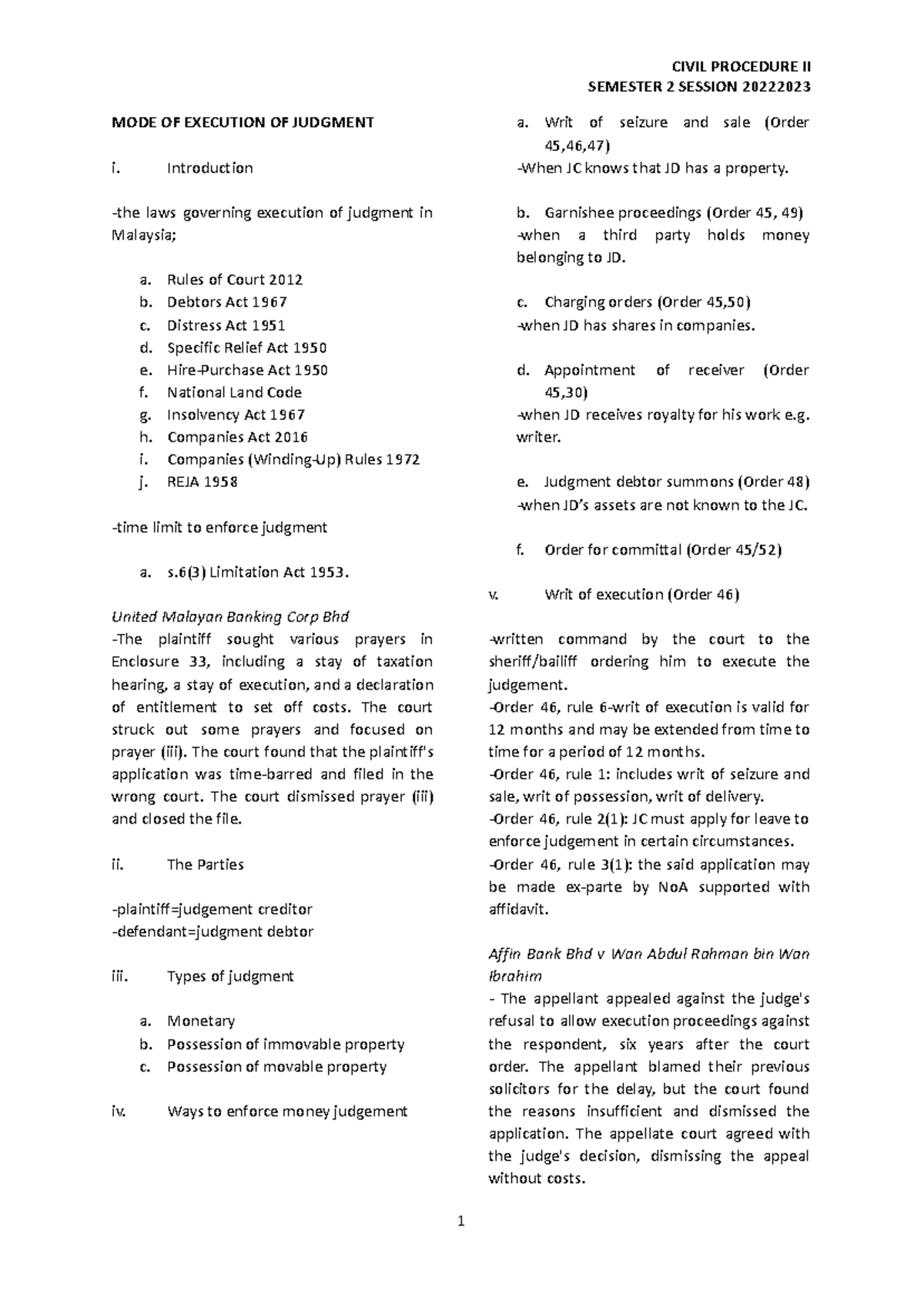 3. Execution of Judgment: Penghakiman dan Perintah Overview - Studocu