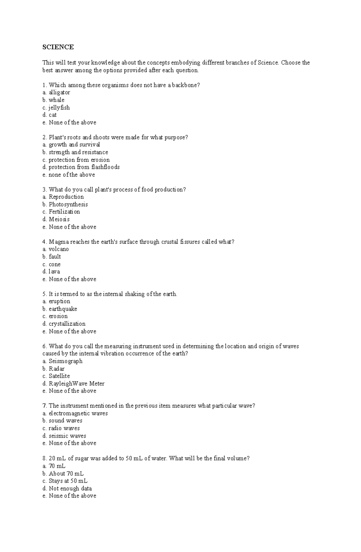 Test Questions - SCIENCE Review Guide for Concepts and Applications ...