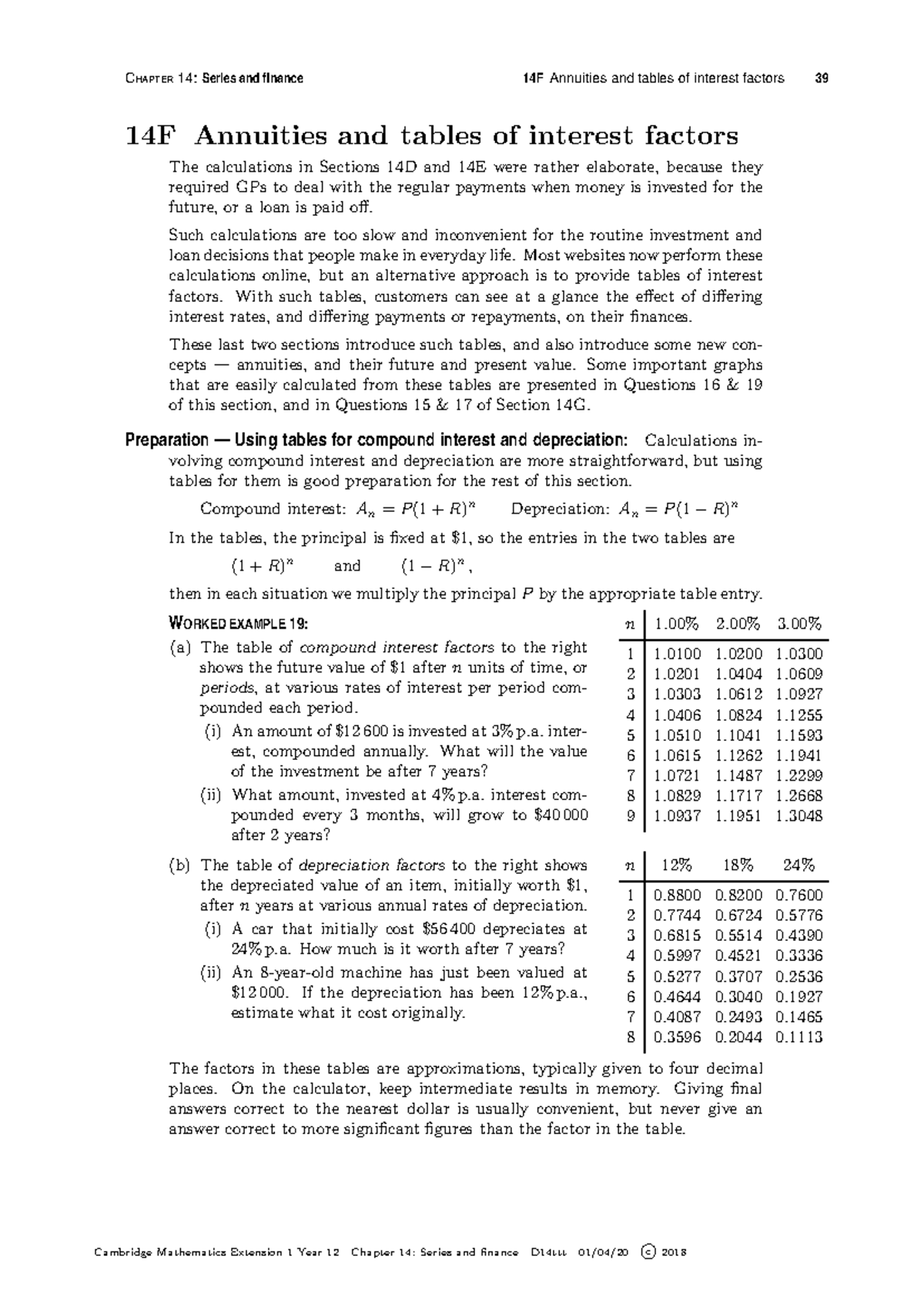 CHAPTER 14F: Annuities and Interest Factor Tables in Finance - Studocu