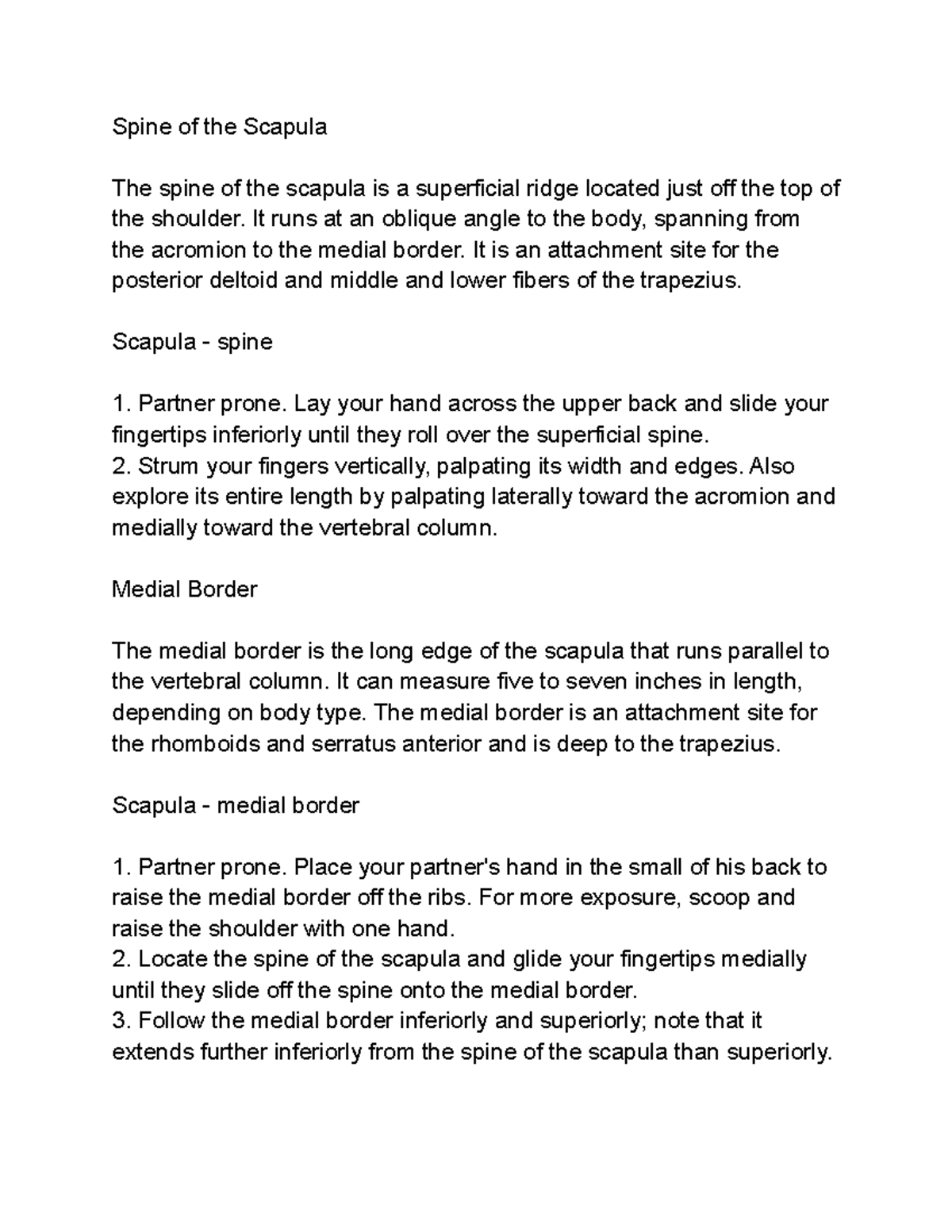 Palpation Techniques for the Scapula: Detailed Notes and Steps - Studocu
