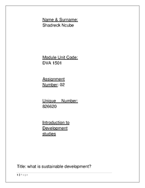Dva1501 - Exam notes - DVA 1501 INTRODUCTION TO DEVELOPMENT STUDIES 24 ...