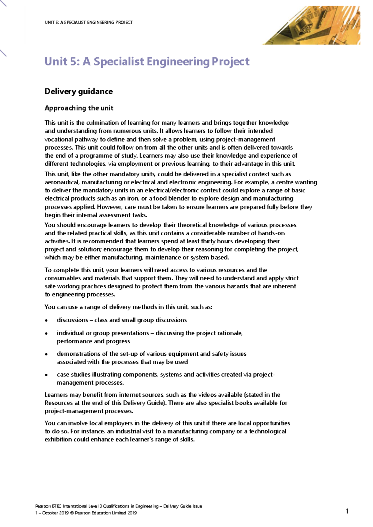 BTEC International Level 3 Engineering Unit 5 Delivery Guide ...