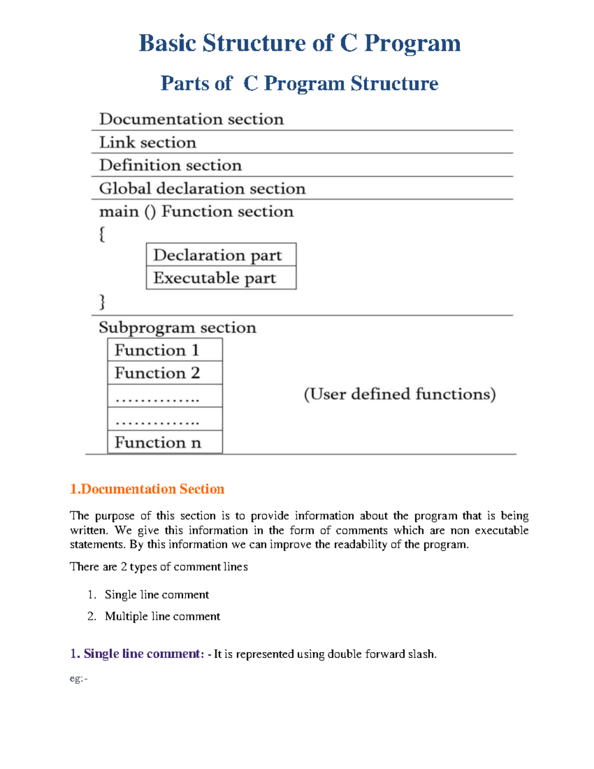 C Programming Basics: Structure and Components Overview - Studocu