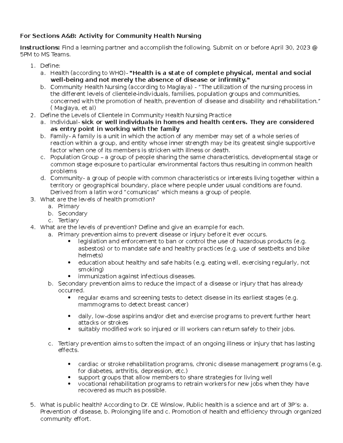 CHN Review Activity: Community Health Nursing Insights and Guidelines ...