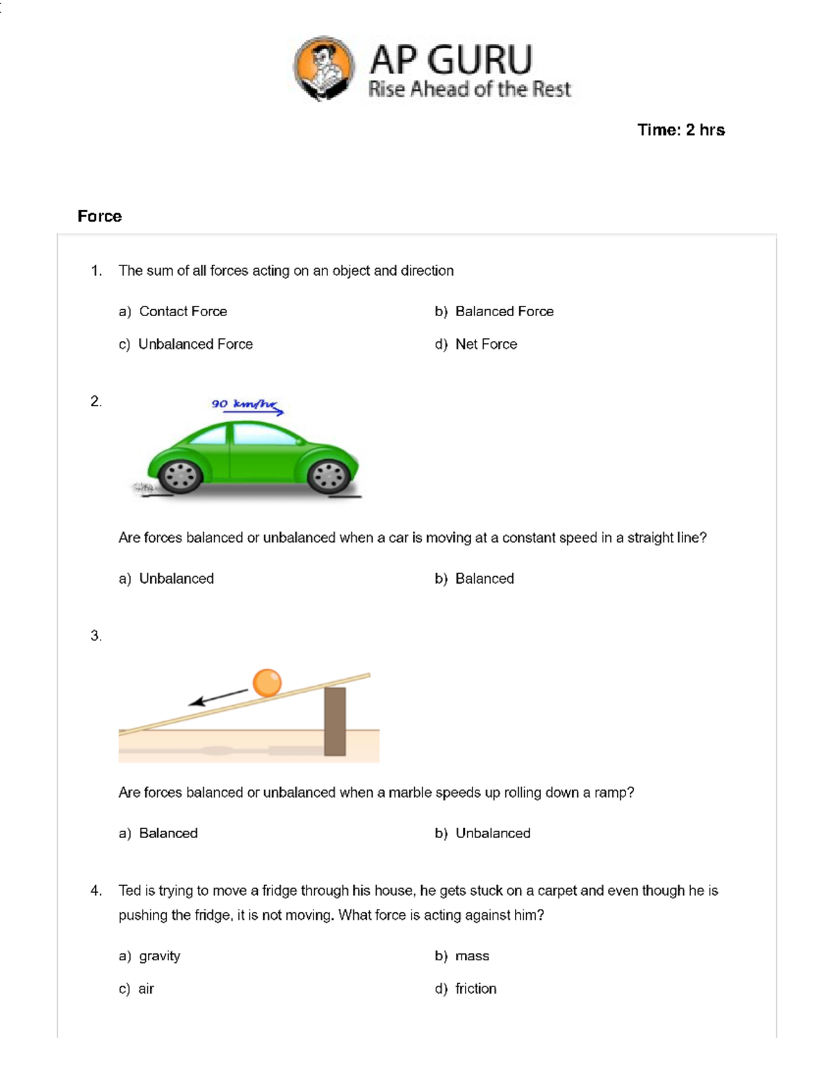 Force Motion QP - TEST - Forces and Force Diagrams | Quizizz - Studocu