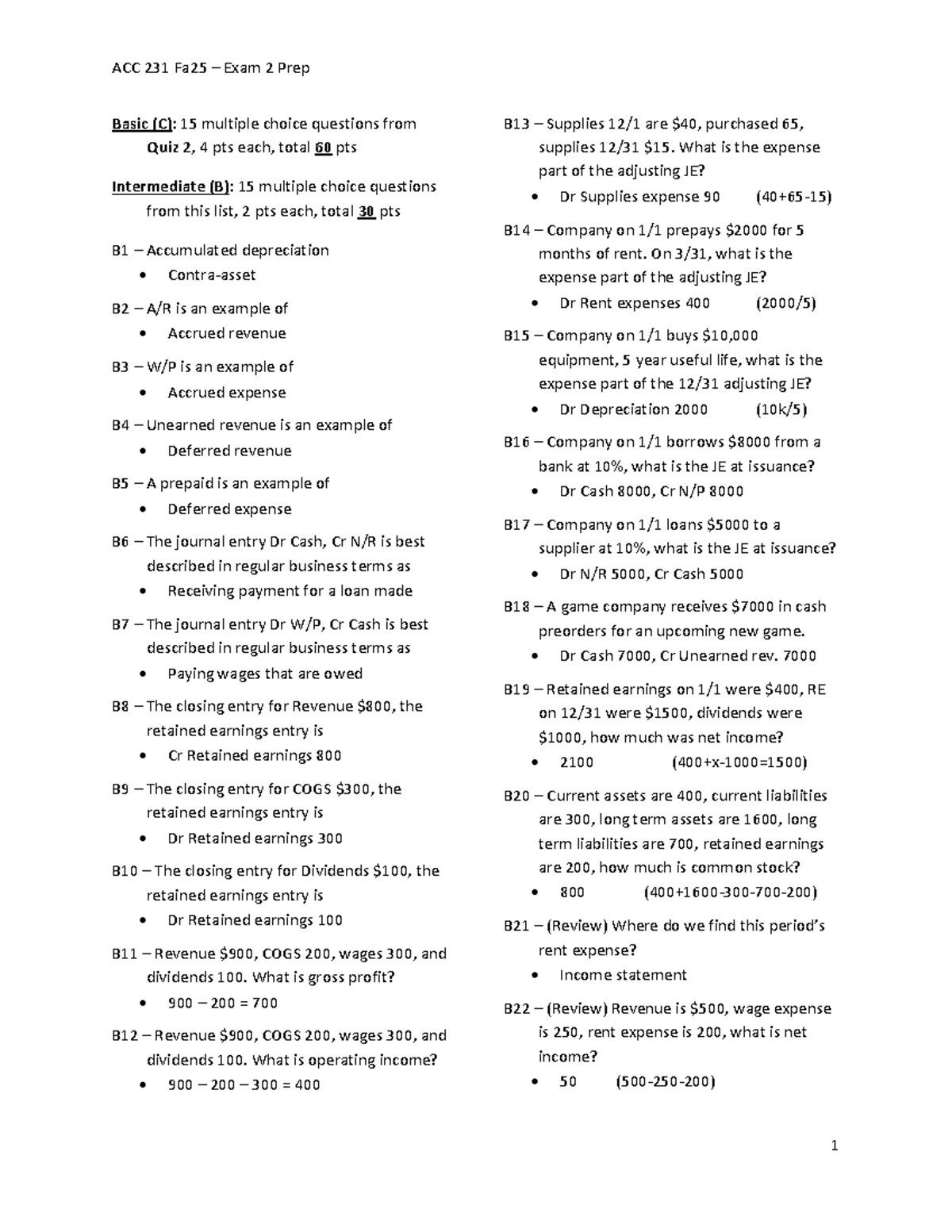 ACC 231 Fa25 – Exam 2 Study Guide & Prep Notes - Studocu