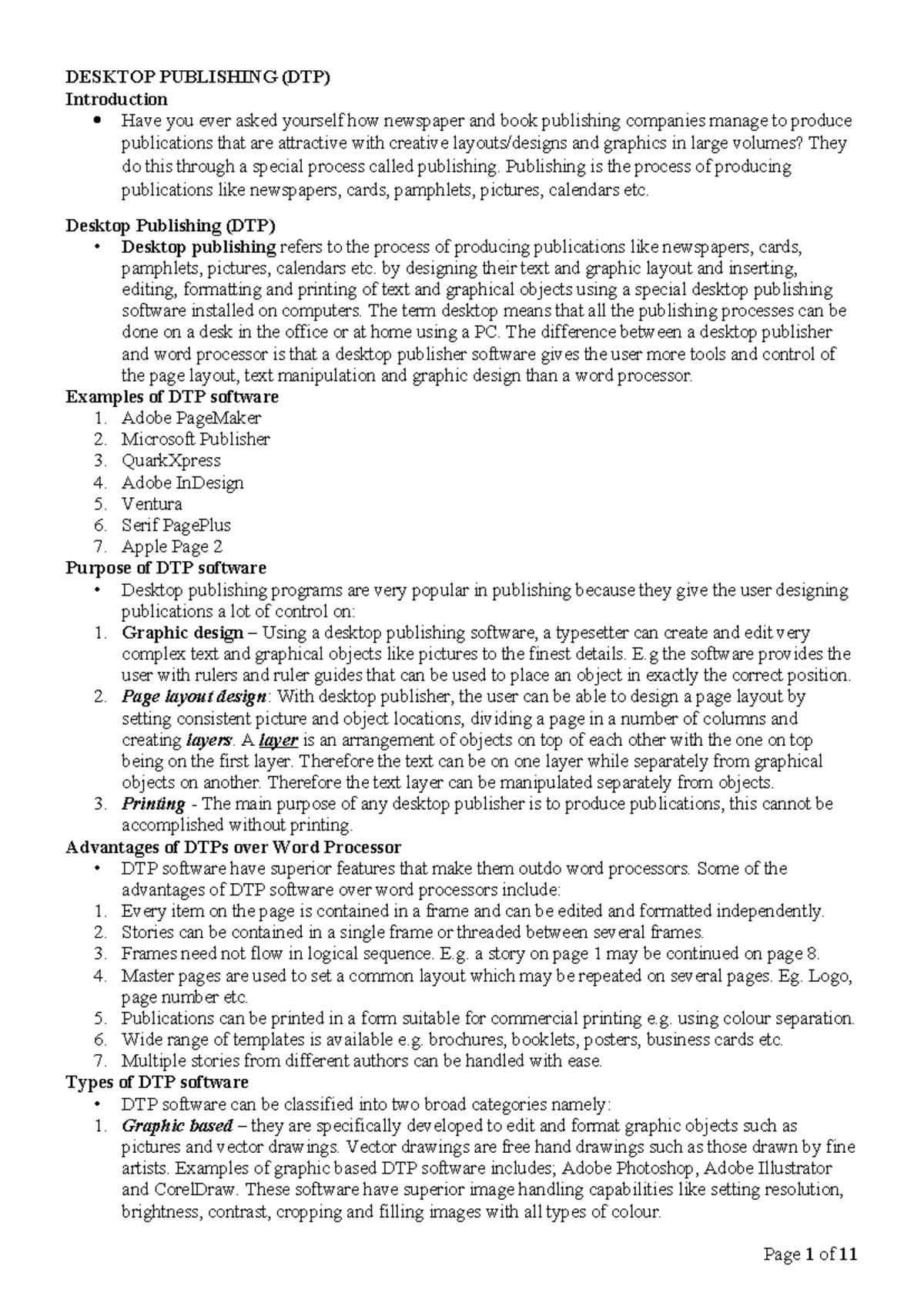 Desktop Publishing (DTP) Overview - Computer Studies Notes - Studocu