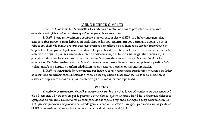Herpes Simplex: Diagnóstico y Tratamiento (VIRUS HSV 1 y 2) - Studocu