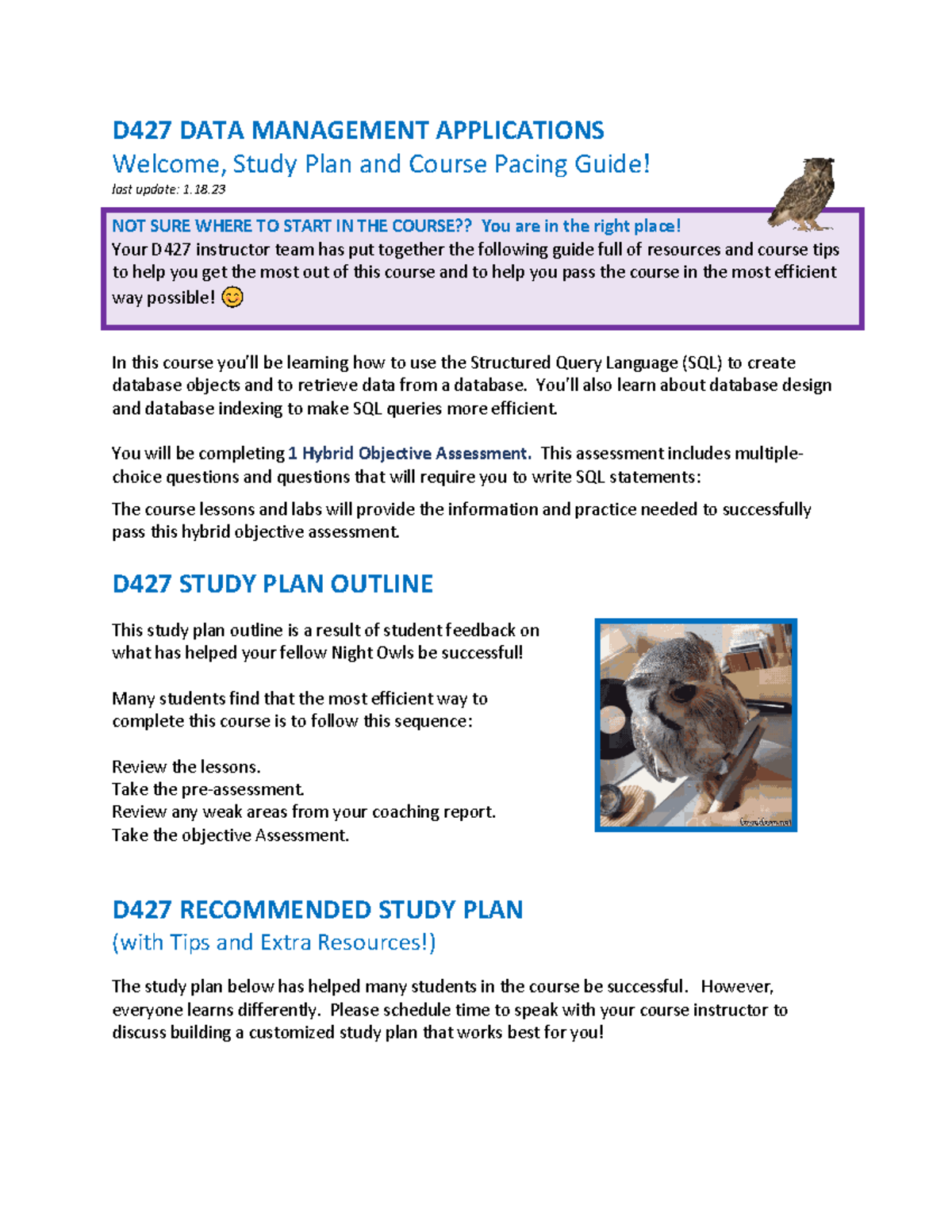 D427 Course Guide V2 - Data Management Applications Overview - Studocu