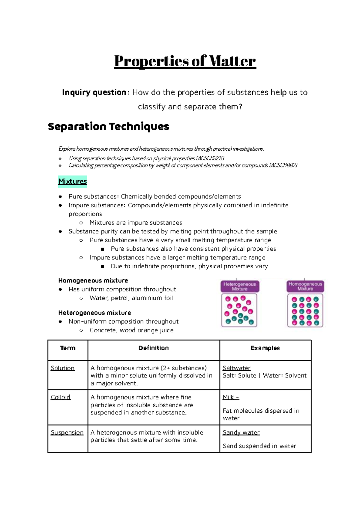 Chemistry Module 1: Properties of Matter & Atomic Structure Summary ...