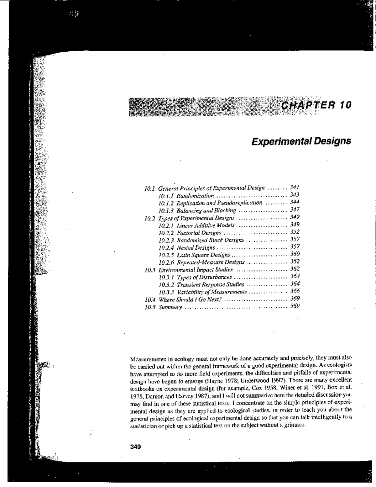 CHAPTER 10 Experimental Designs: Principles and Types in Ecology - Studocu