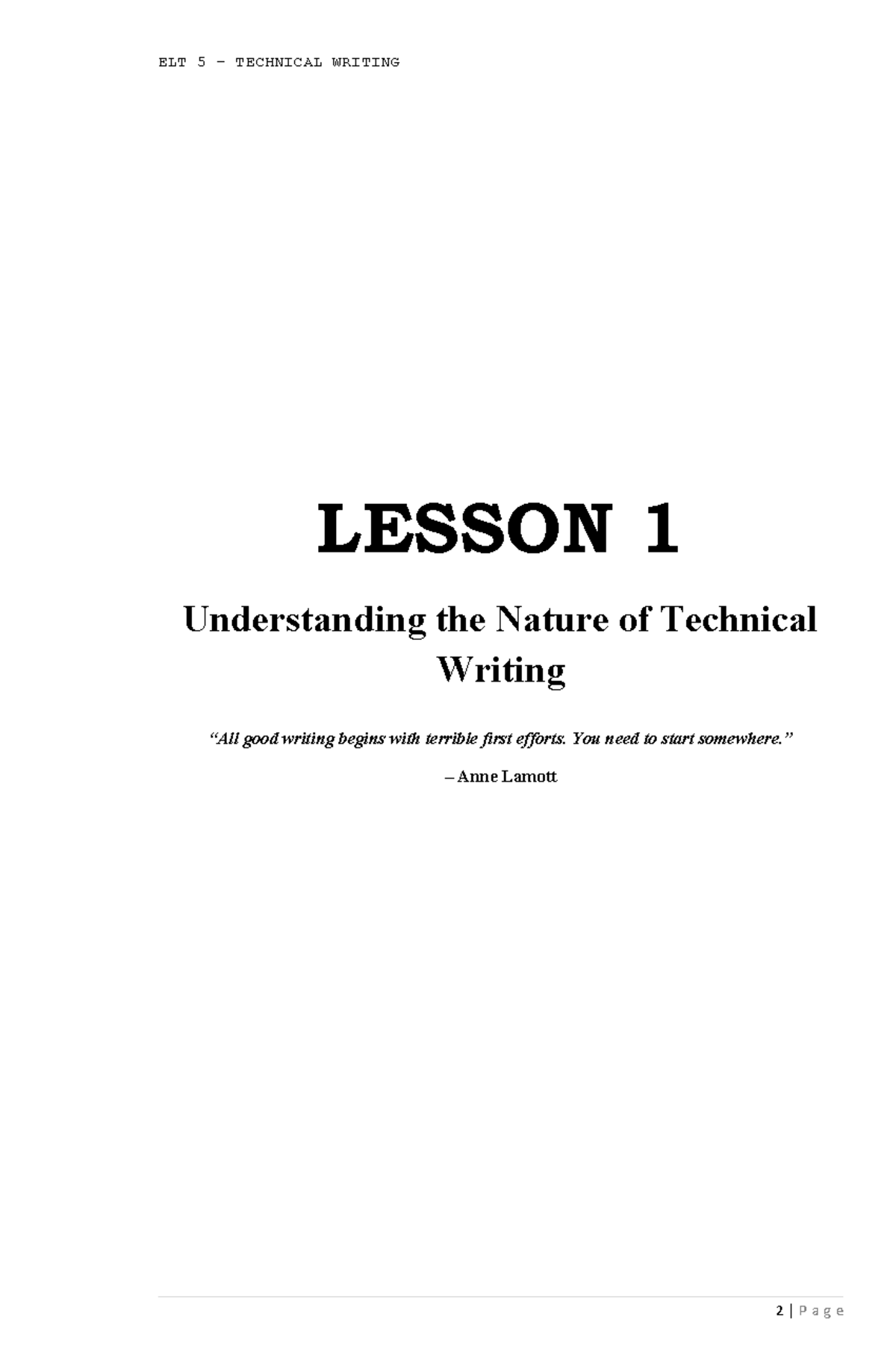 Technical Writing Lesson 1: Nature, Principles, and Properties - Studocu