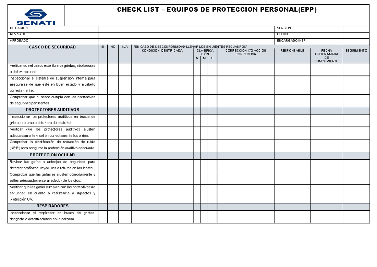 Lista de Verificación - Equipos de Protección Personal (EPP) - Studocu