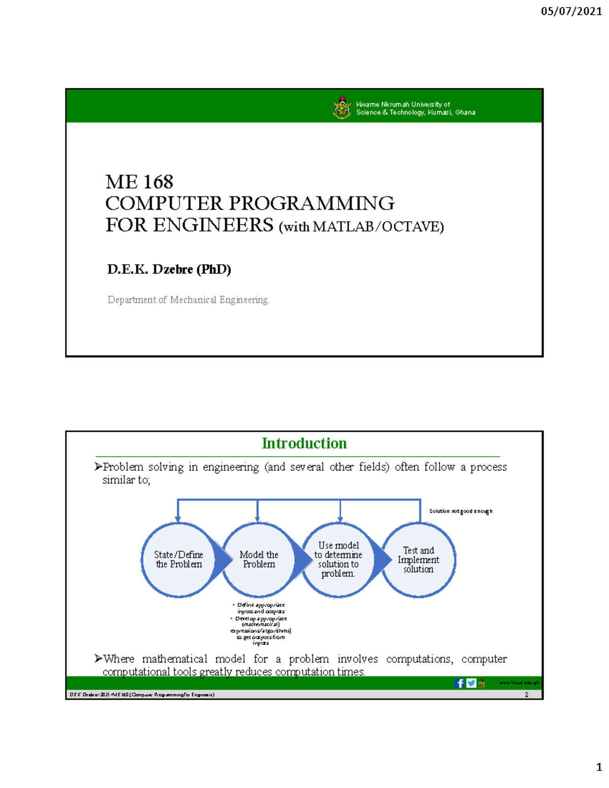 ME 168 Computer Programming for Engineers: Intro to MATLAB & Operators ...