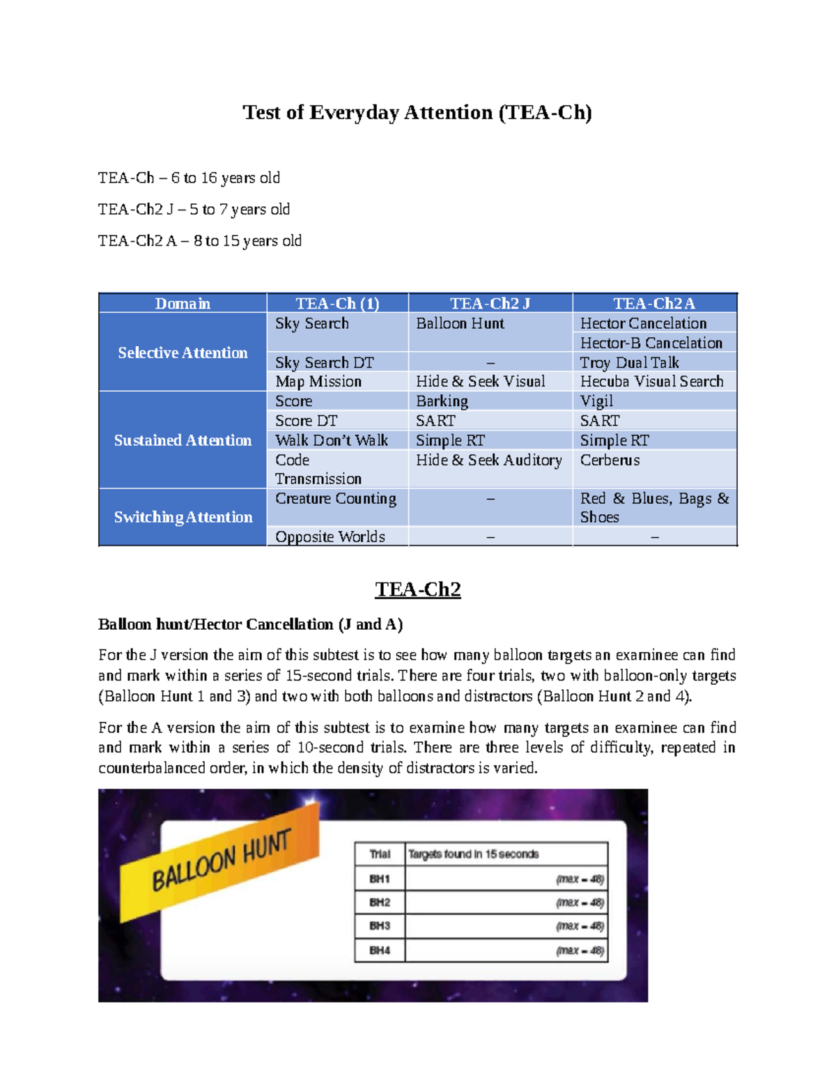 TEA-Ch 2.0 Introduction: Attention Tests for Ages 6-16 - Studocu