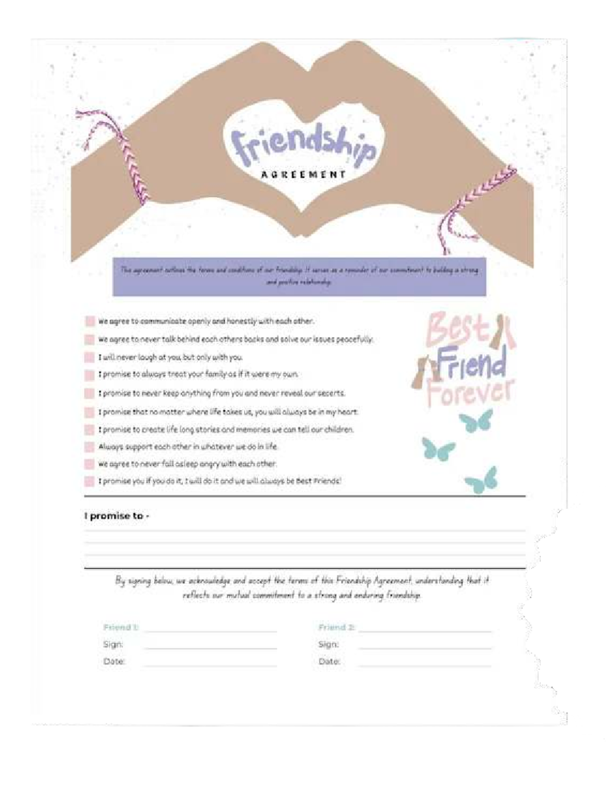 Friendship Agreement: Commitment to a Strong Bond - Studocu