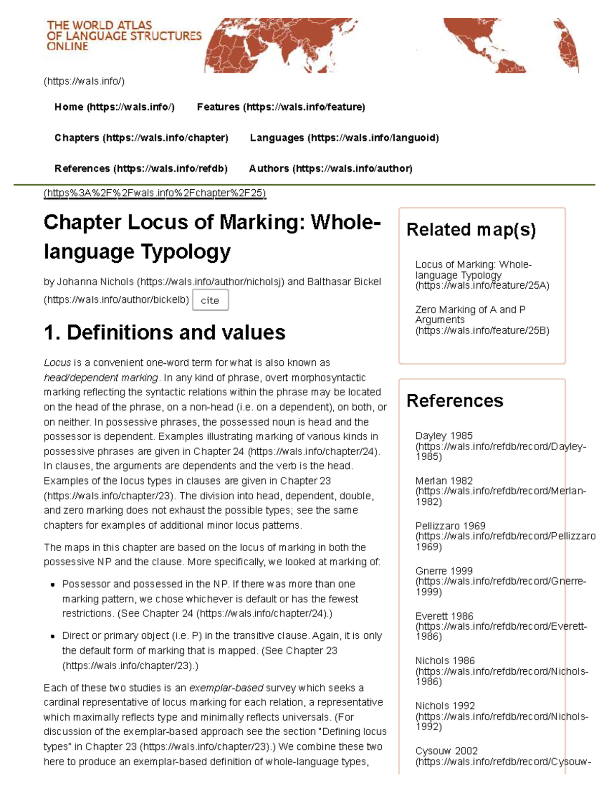 Locus of Marking in Whole-Language Typology (WALS Study) - Chapter ...