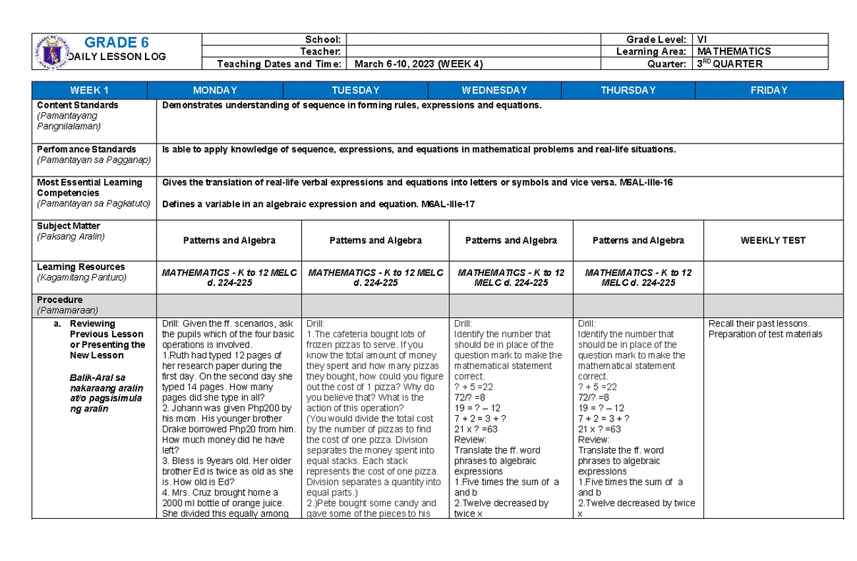 Grade 6 - Soberanya Lesson Plan and Teaching Strategy Guide - Studocu