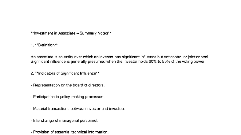 Investment in Associate Notes: IAS 28 Overview and Accounting Methods ...