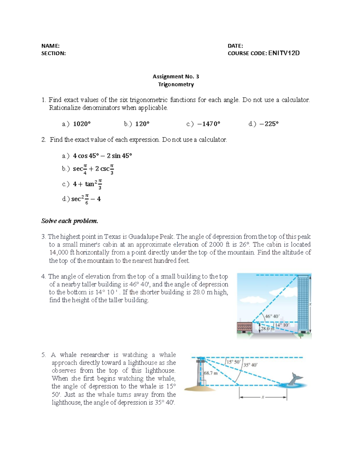 ENITV12D Assignment 3 - Trigonometry and Exact Values - Studocu