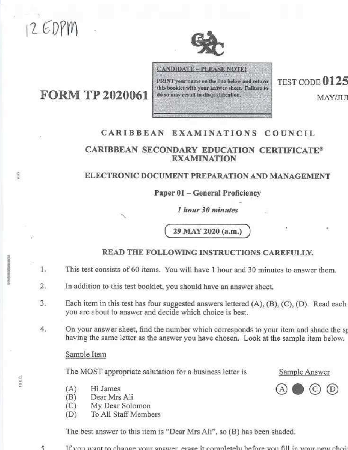 EDPM MAY 2020 - MCQ Past Exam Paper Review - Studocu