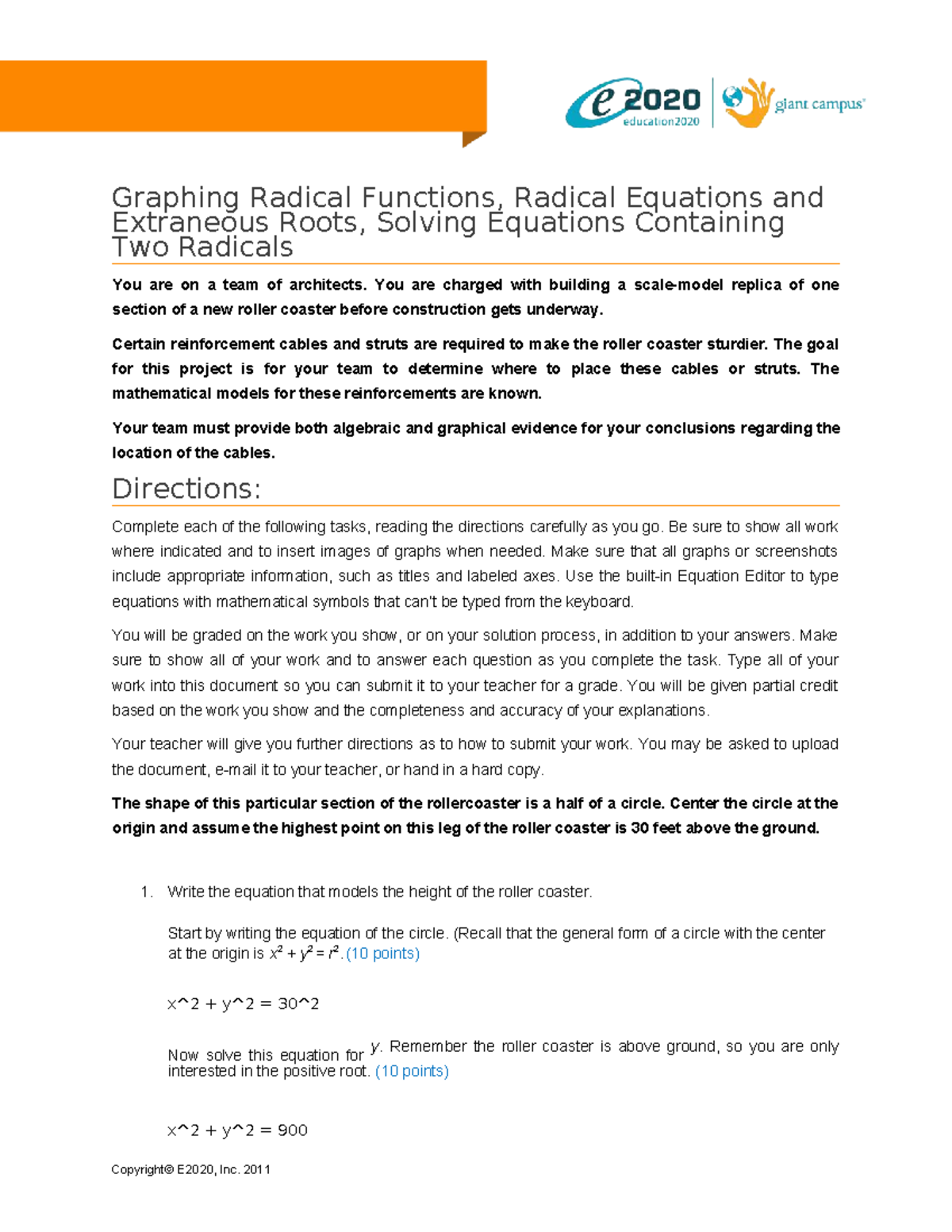 Graphing Radical Functions - Roller Coaster Design Worksheet Graphing Radical Functions, Radical ...