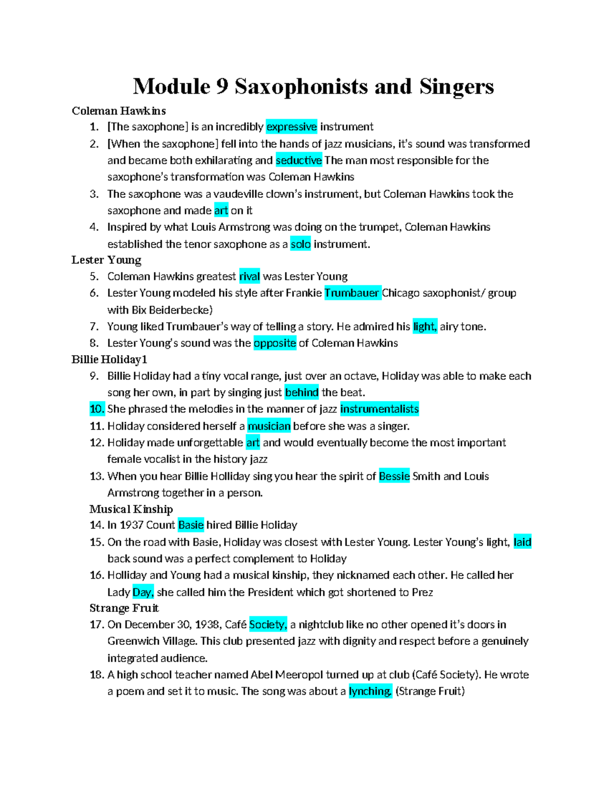 Module 9: Jazz Legends - Coleman Hawkins, Lester Young & Billie Holiday ...