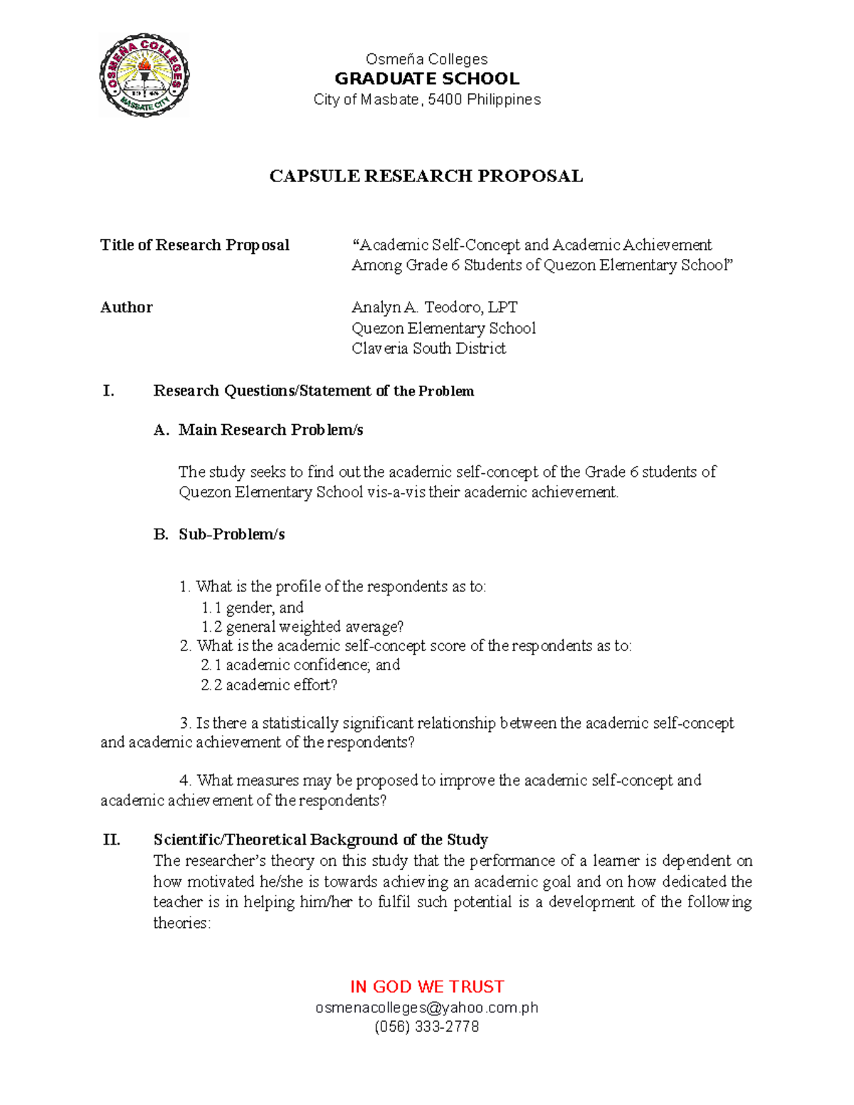 Capsule-research-proposal-2-1-1 - Osmeña Colleges GRADUATE SCHOOL City of Masbate, 5400 ...