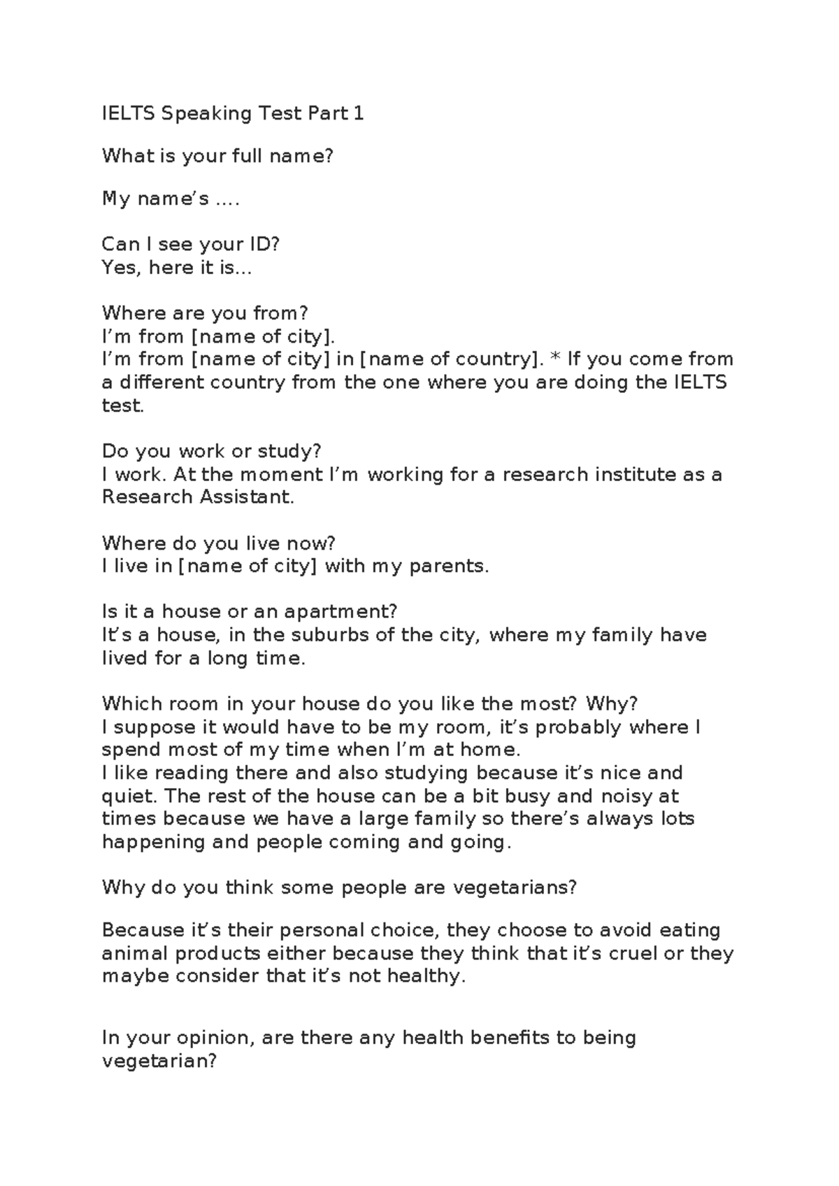 IELTS Speaking Test Part 1: Personal Experiences and Travel Insights ...