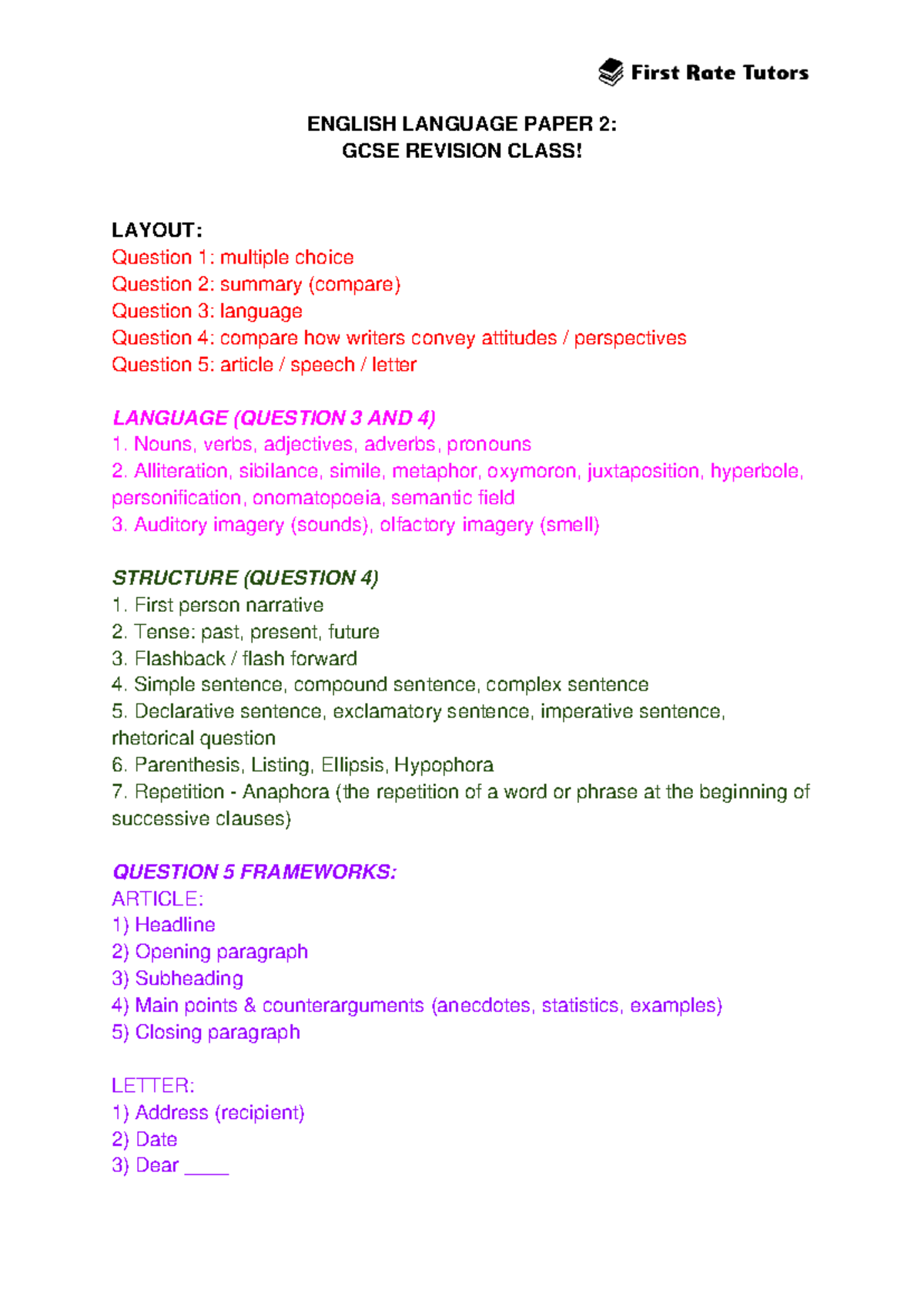 English Language Paper 2: GCSE Revision Notes & Model Answers (June ...