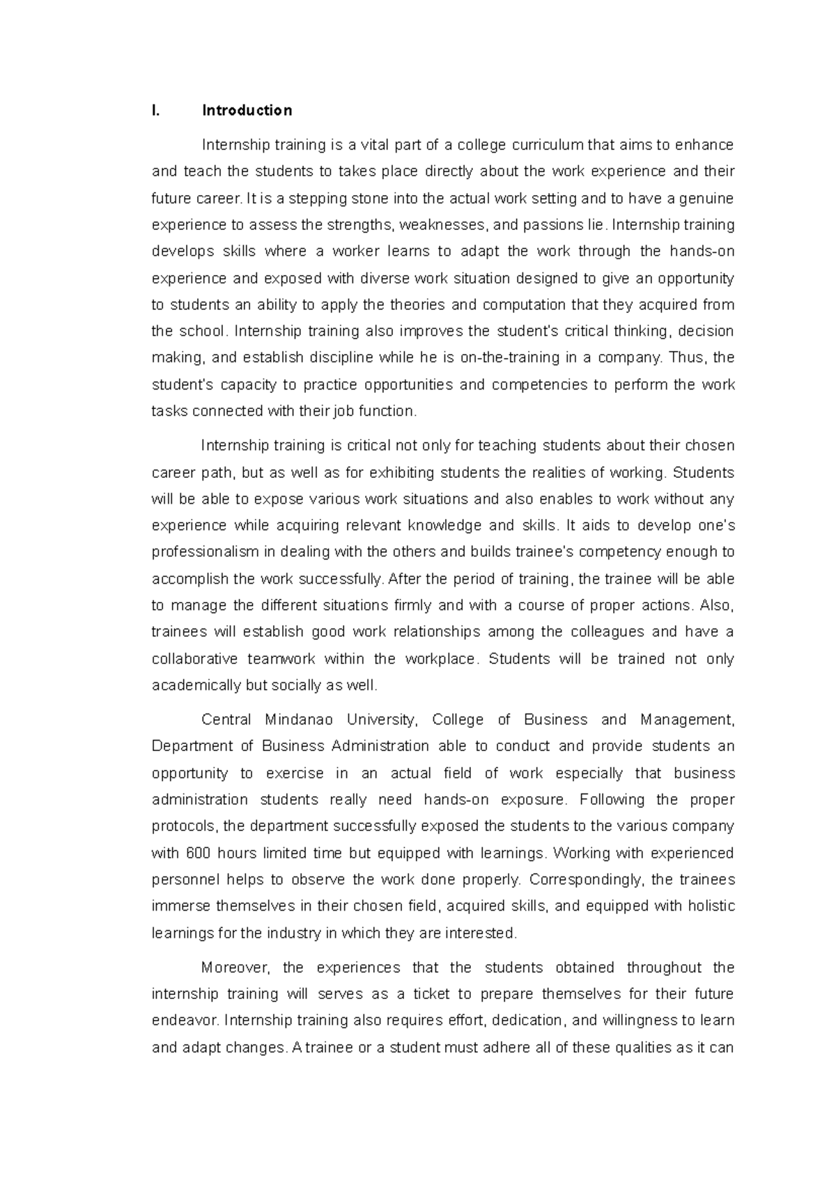 Final Narrative Report on Internship Training: Insights and Learnings ...