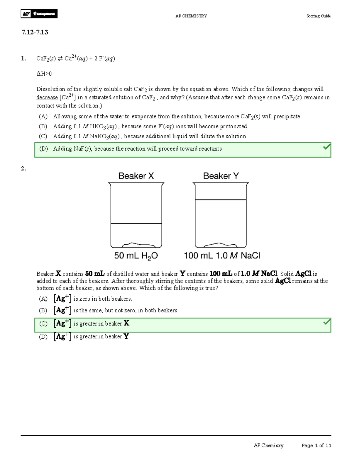 AP CHEMISTRY SG 7.5 & 7.10 Review Note Guide - Studocu