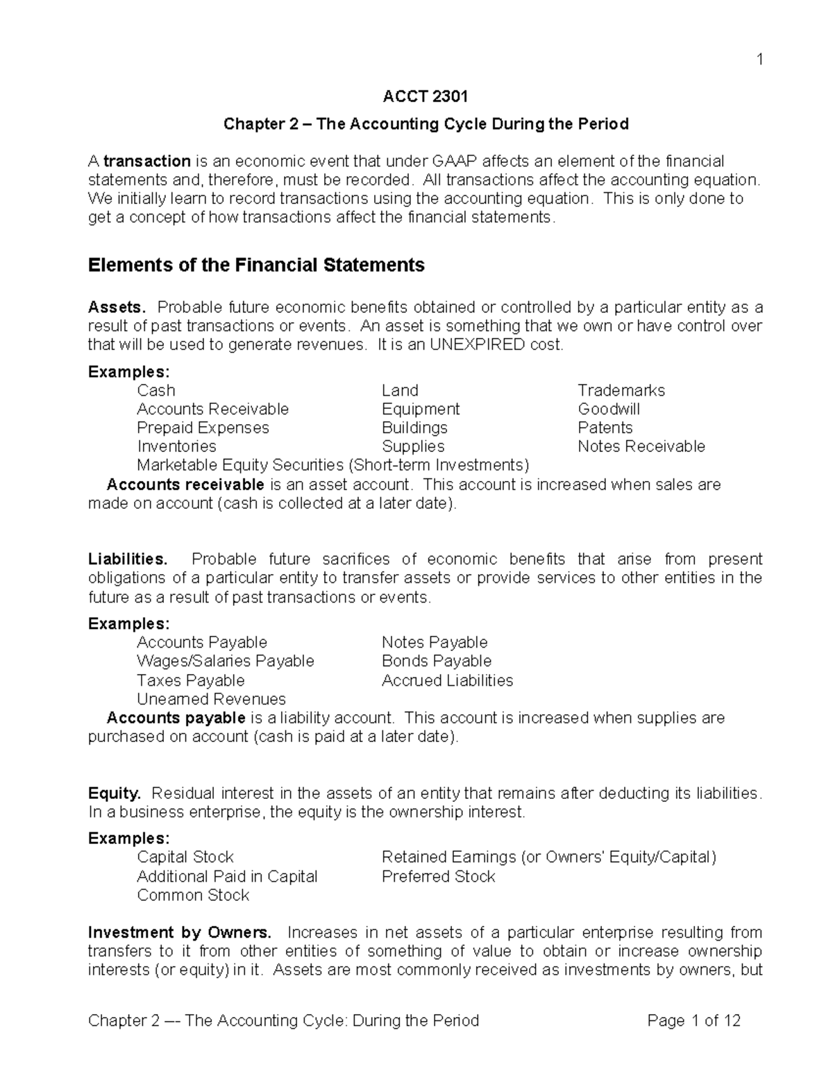 ACCT 2301 - Chapter 2: Understanding the Accounting Cycle - Studocu
