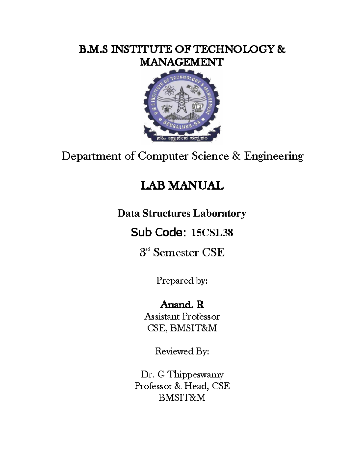 Data Structures Lab Manual (15CSL38) - 3rd Sem CSE - Studocu