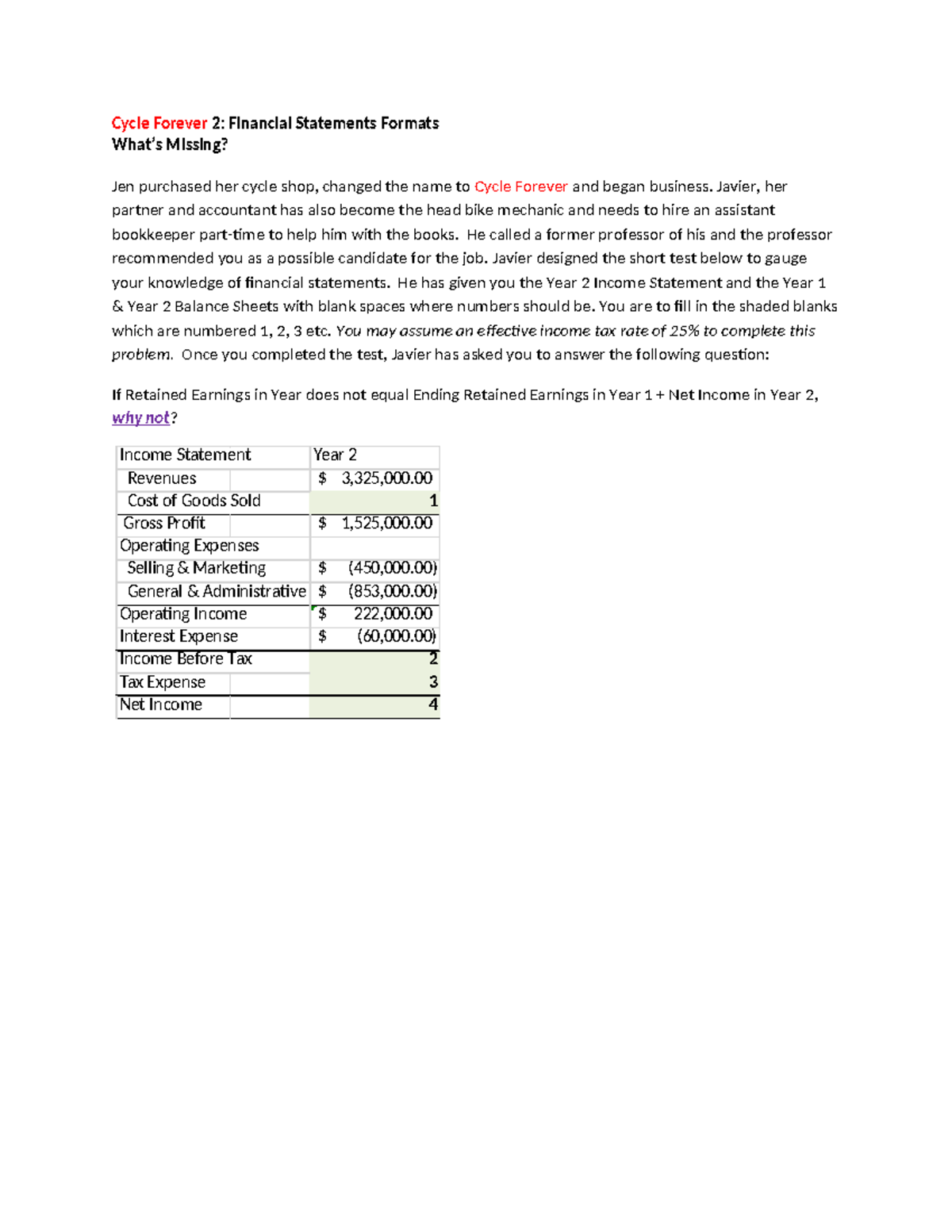 Cycle Forever 2: Financial Statement Formats & Missing Info - Studocu