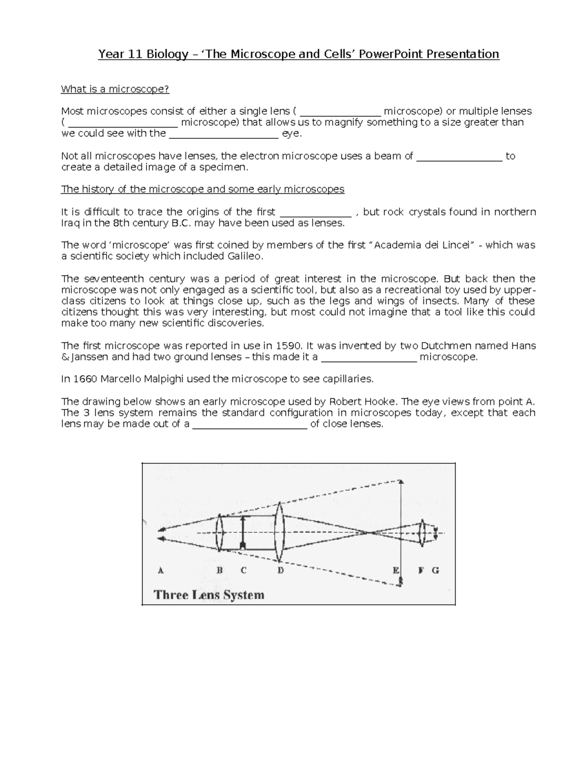 Year 11 Biology: Microscopes and Cells Worksheet - Studocu
