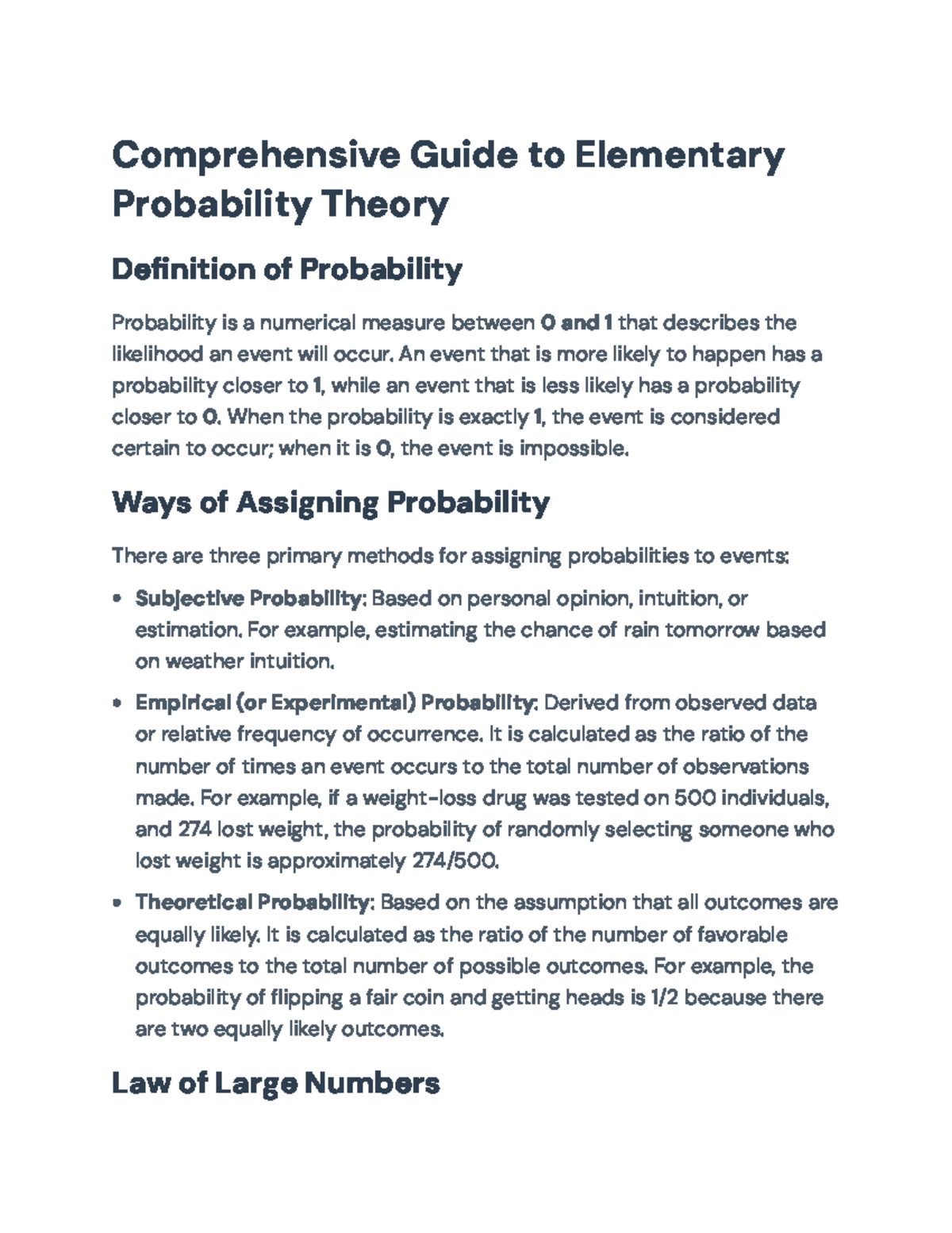 Comprehensive Guide to Elementary Probability Theory (MATH 101) - Studocu