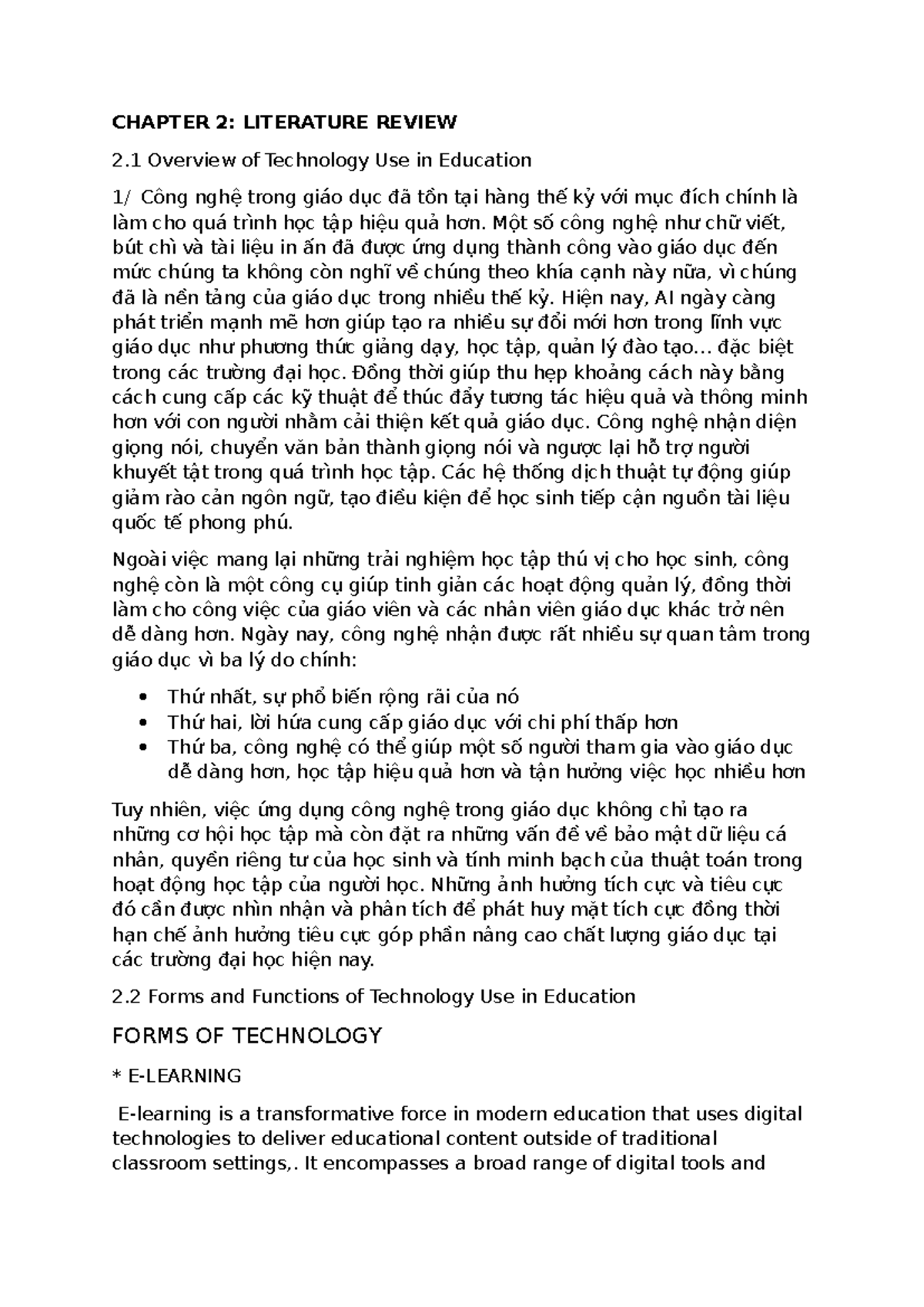 CHAPTER 2: LITERATURE REVIEW ON TECHNOLOGY IN EDUCATION - Studocu