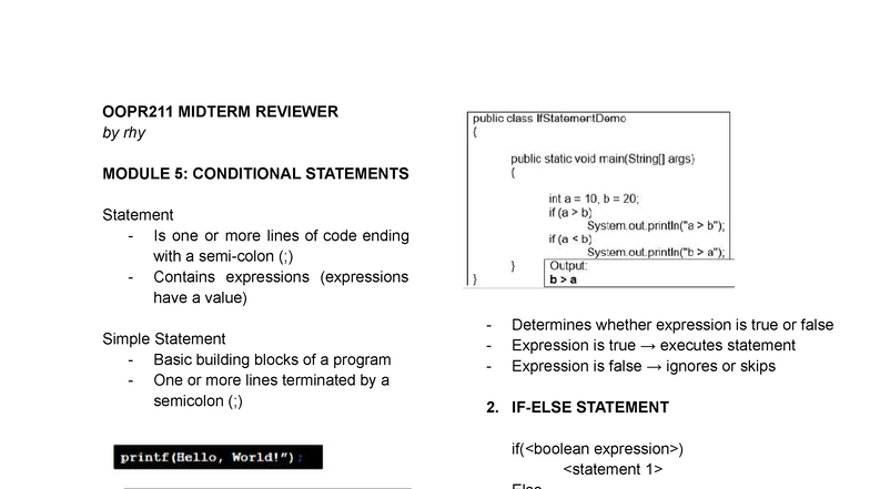 OOPR211 MIDTERM REVIEWER: MODULES 5-7 ON CONTROL & EXCEPTIONS - Studocu