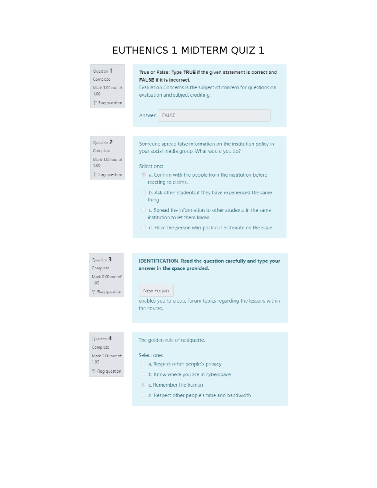 Euthenics 1 Midterm Quiz 1 Study Guide and Review - Studocu